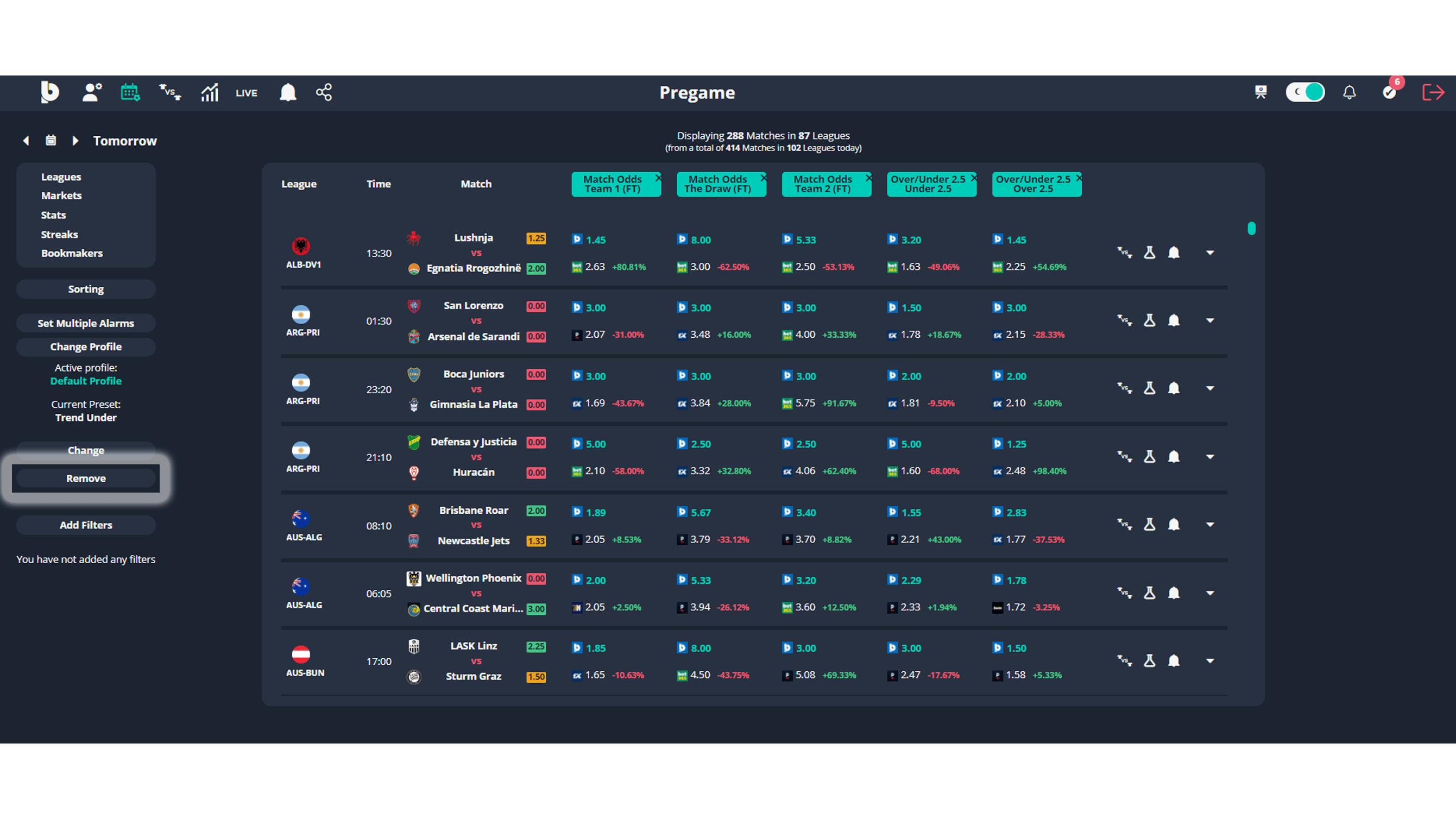 Guide - Predictions with Filters & Presets - Betpractice